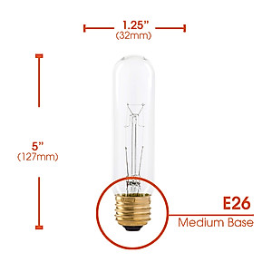 Xtricity 40 Watt T10 Clear Tubular Incandescent Light Bulb, Showcase Lamp, 2700K Soft White, E26 Medium Base, 280 Lumens, 120V, (6 Pack)