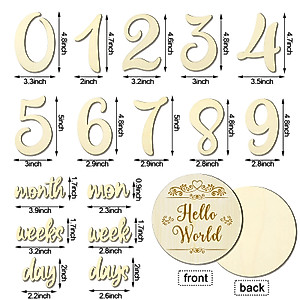 Baby Monthly Milestone Numbers and Words Circles Wooden Signs Baby Photo Props Newborn Birth Announcement Card with a Canvas Drawstring Bag for Pregnancy and Baby