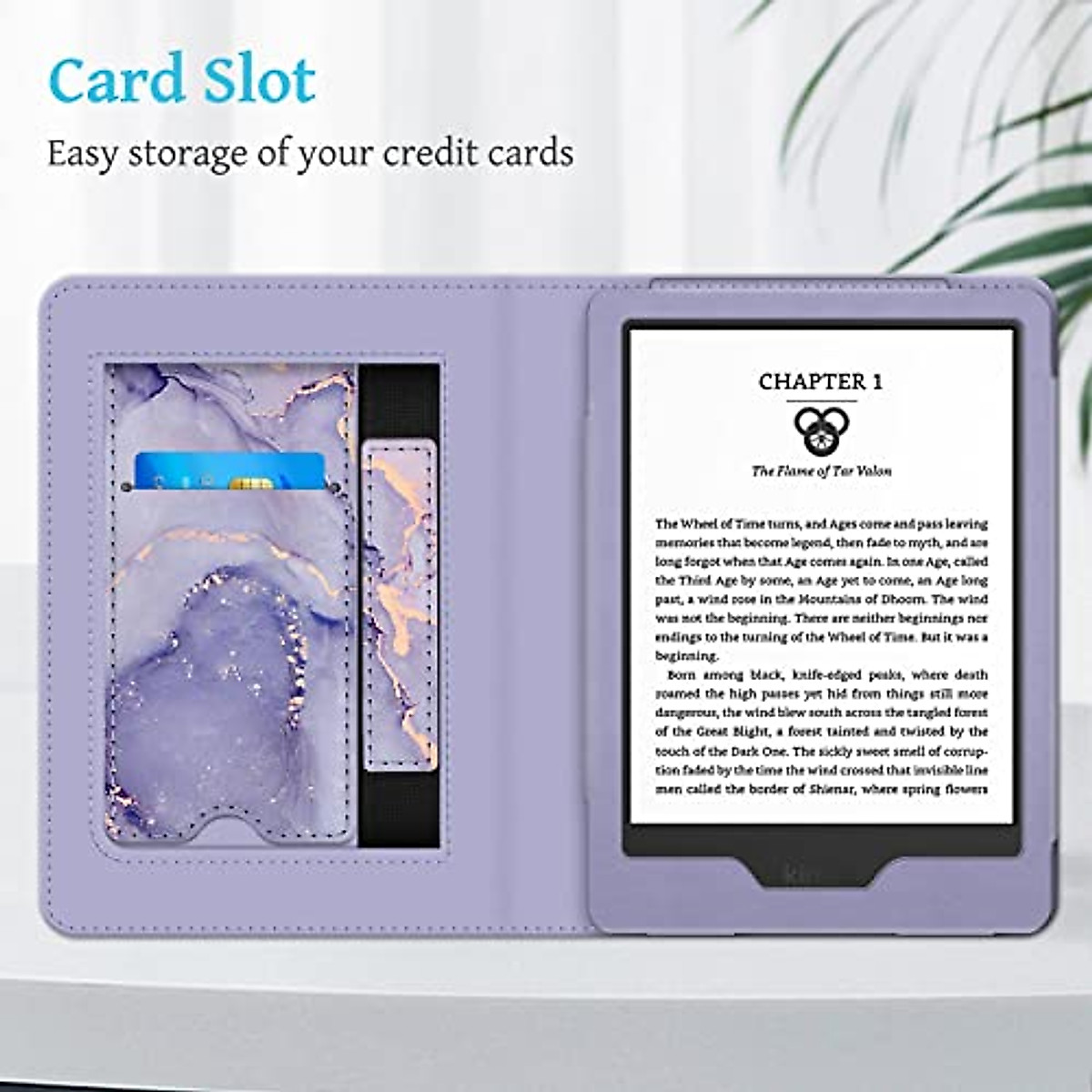 Fintie Stand Case for 6" All-New Kindle (2022 Release) - PU Leather Cover with Card Slot & Hand Strap for Kindle 2022 11th Generation Model No. C2V2L3 (NOT fit Paperwhite or Oasis), Lilac Marble