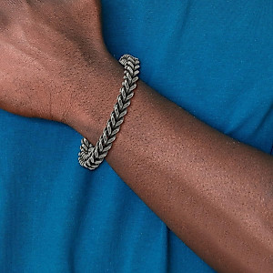 10mm Chisel Stainless Steel and Brushed Heavy Wheat Bracelet 9 Inch Jewelry for Women