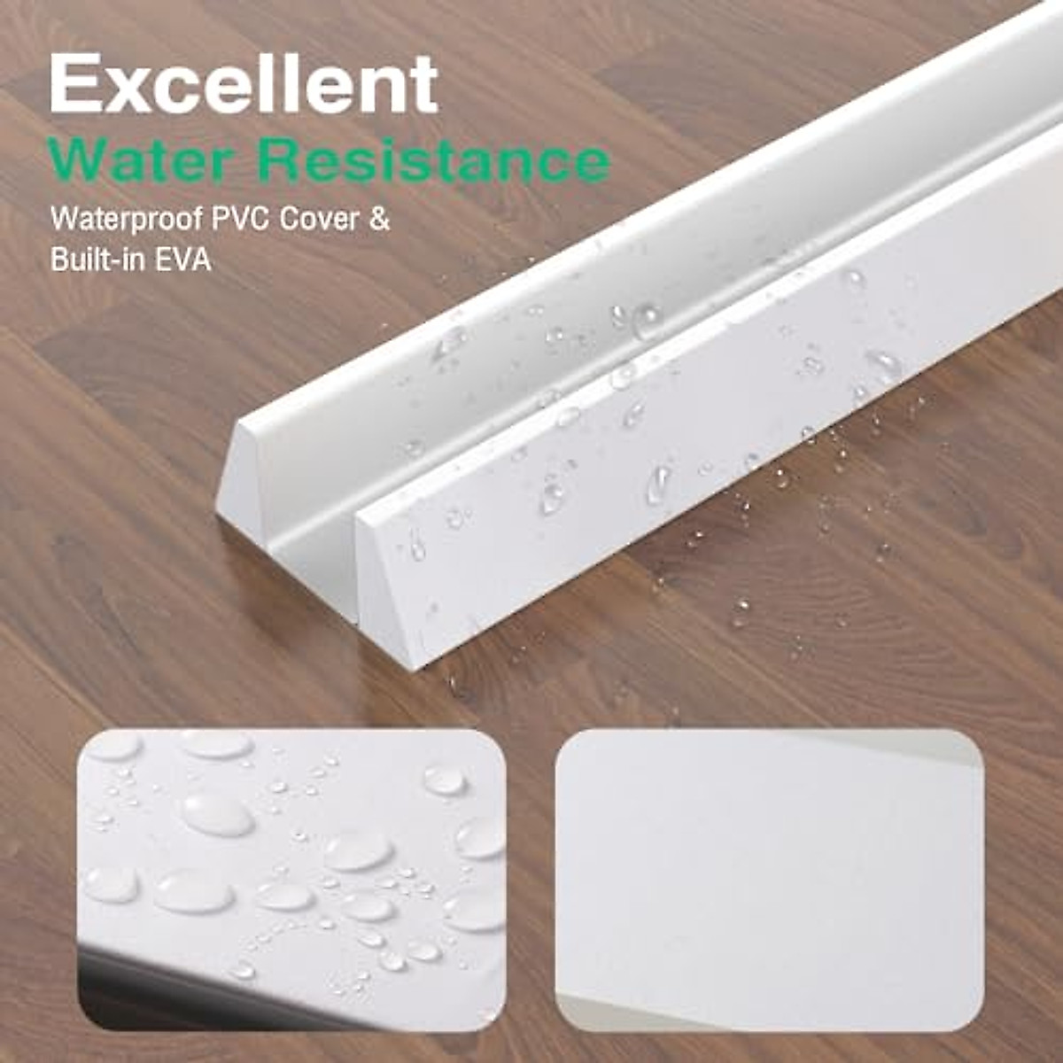 Lewondr Door Draft Stopper 36 Inch Waterproof Under Door Draft Noise Blocker Soundproof Cuttable Trapezoid Strong Adhesive Weather Stripping Door Seal Under Door for Reduce Dust Air Door Sweep, White