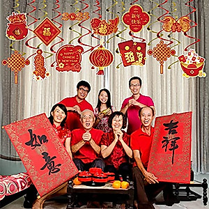 48 PCS Chinese New Year Decorations Hanging Swirls - Chinese New Year Party Hanging Decor - 2023 Festival of Rabbit Year Spring Festivals Supplies, Chinese New Party Decorations