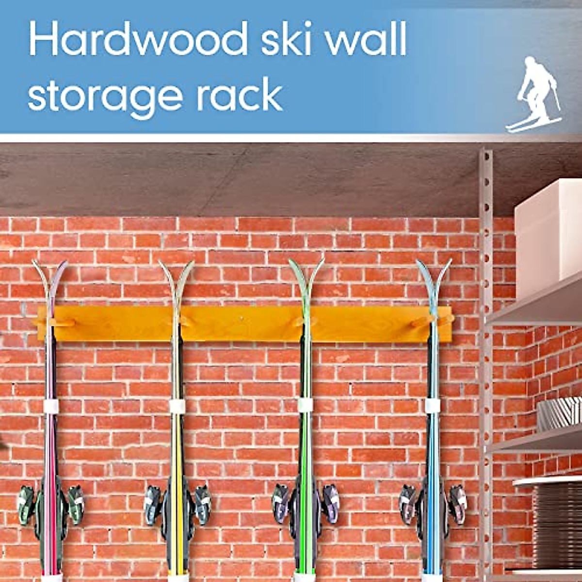 2 Pcs Timber Wall Mounted Ski Rack for Garage Wall Wood Ski Wall Mount Wooden Snowboard Rack Wall Mount Vertical Ski Holder Indoor Ski Storage Racks for 8 Pairs of Skis Home Garage Hanging System