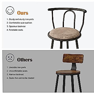 oiiokuku Bar Stools Set of 3,Counter Height Stools with Back,360 Degree Swivel Barstools,Kitchen Bar Chairs with Sturdy Steel Frame and Upholstered,for Dining Room, Bar,Coffee Shops,Black