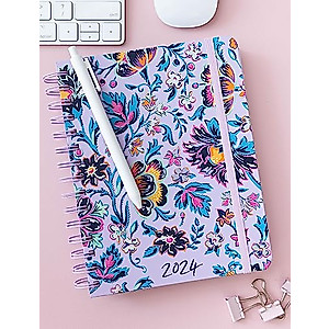 Vera Bradley Hardcover Daily Planner 2023-2024, Spiral Planner Dated August 2023 - December 2024, Medium Size Cute Planner, Weekly Planner with Monthly Calendar, Stickers, & Pockets, Cloud Vine Multi