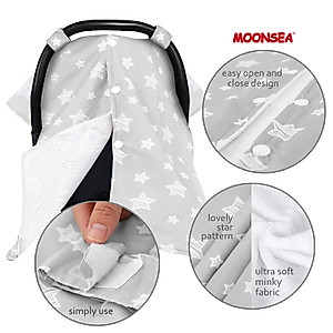 Baby Carseat Canopy, Opening Minky Car Seat Cover for Babies, Star Print Grey Car Seat Canopy Nursing Scarf, Warm Carseat Canopy for Newborn
