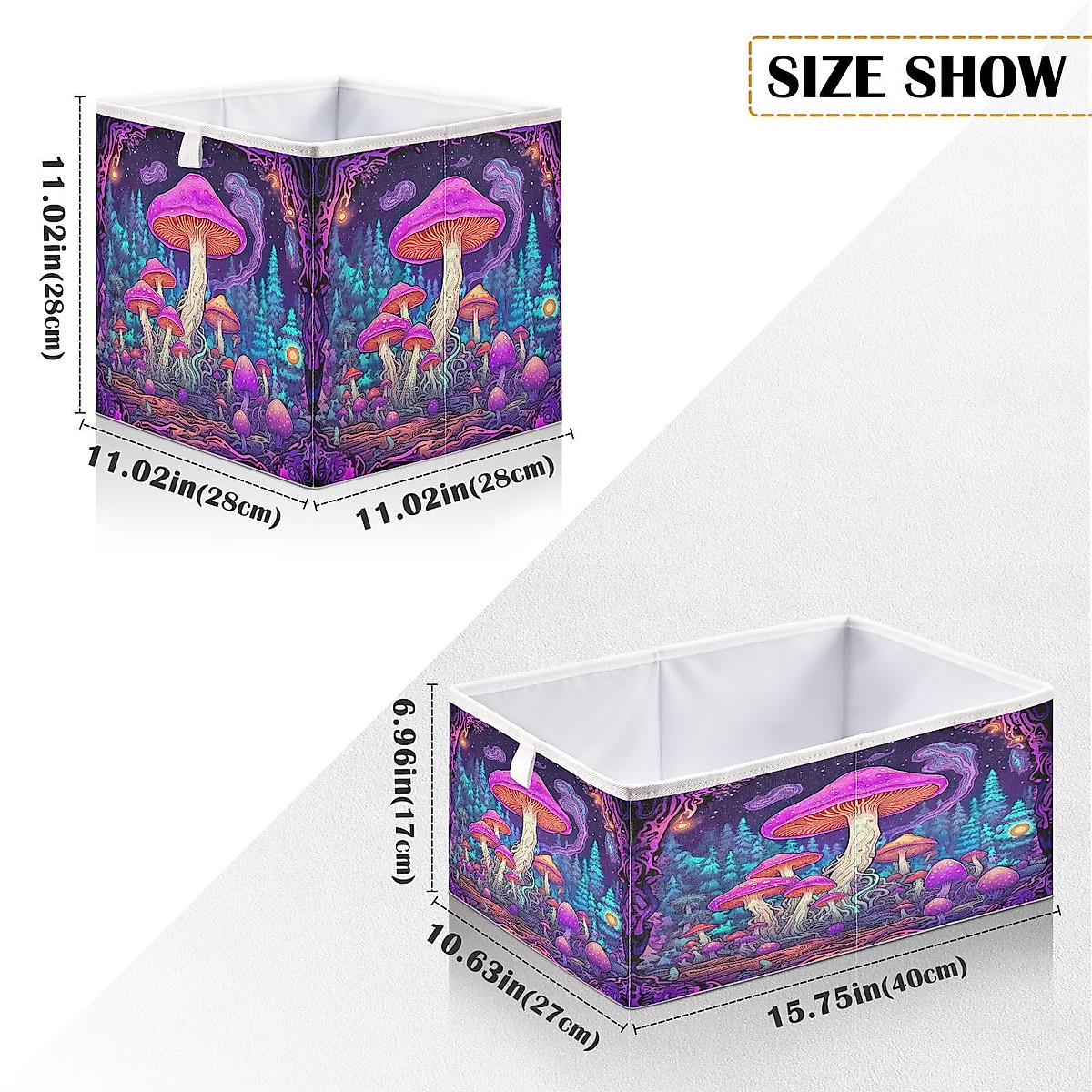 Emelivor Mushrooms Leaves Plants Cartoon Cube Storage Bin Fabric Storage Cubes Collapsible Foldable Storage Baskets Organizer Containers for Shelves Nursery Closer Bedroom Home,11 x 11inch