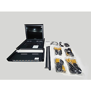 17" LCD KVM Console 8 Port VGA, Yinker Rackmount KVM Switch Fit 1U 19" Rack, Keyboard Monitor Touchpad Drawer Integrated + Cables