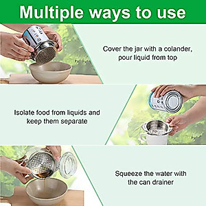 Tuna Can Strainer Stainless Steel Food Can Strainer Sieve Metal Tuna Press Lid Canning Colander Oil Drainer Tuna Can Filter for Beans Vegetables (2 Pieces)