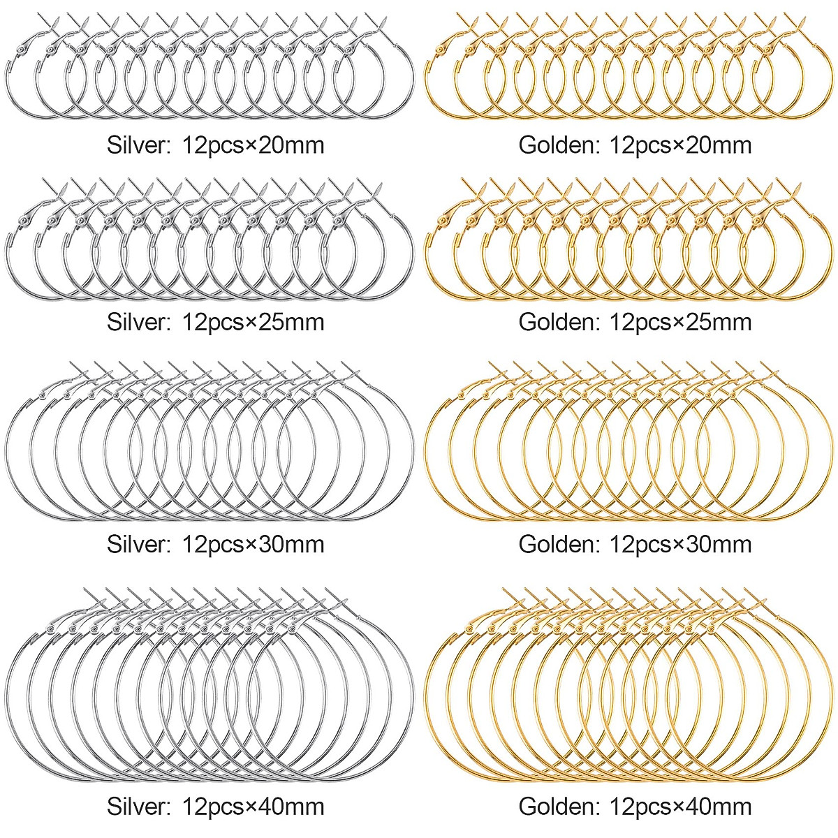 PAGOW 96Pcs Hoop Earrings Finding, Hypoallergenic Alloy Round Earring Hoops for Jewelry Making, Open Beading DIY Earrings Craft Art Accessories