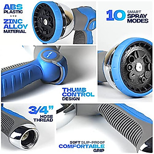 VYRL Garden Hose Nozzle with 10 Adjustable Spray Patterns, High Pressure Hand Sprayer with thumb Control anti slip design Garden hose sprayer, Best for Watering Plants, Lawns, Washing Cars & Pets