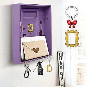 VUEJIC Friends Key Holder & Monica's Door Frame Keychain Cute Home Gift for TV Show Merchandise Lovers, Purple Handmade Key Hooks,Vintage Home Decorative Wall, Organizer Mail Holder for Wall.