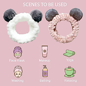 Muulaii Panda and Bear Headbands for Women Washing Face, Makeup, Girls and Baby Cute Elastic Facial Hair Bands, Beauty Products Spa Shower Headwrap Costume Hair Accessories