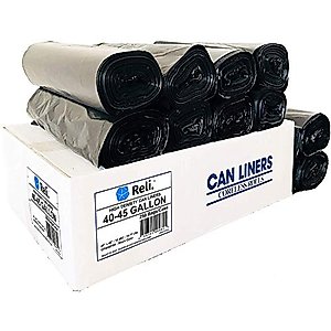 Reli. SuperValue 40-45 Gallon Trash Bags (250 Count Bulk), Made in USA | Black Large Garbage Bags - 40 Gallon - 42 Gallon - 44 Gallon - 45 Gallon Large Trash Bag Can Liners 40-45 Gal Capacity