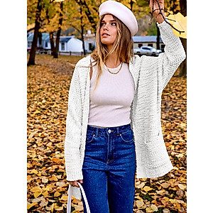 ANRABESS Women Open Front Fuzzy Batwing Sleeve Lightweight Oversized Loose Cozy Knit Cardigan Sweaters 2024 Fall Outfits White X-Large