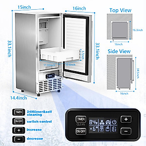COWSAR Commercial Ice Maker Machine, Nugget Ice, 66lbs/24H Stainless Steel Under Counter Ice Maker, Self-Clean&24H Timer, Commercial Nugget Ice Machine with LCD Display, Ideal for Bar/Cafe/Restaurant