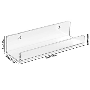 UEMIS Clear Floating Shelf Rack, 6 Pcs Record Wall Mount, Acrylic Wall Ledge Shelves with Screws and Tape,Floating Acrylic Bathroom Shelves, Acrylic Wall Mount Shelf for Store Home Office Apartment.