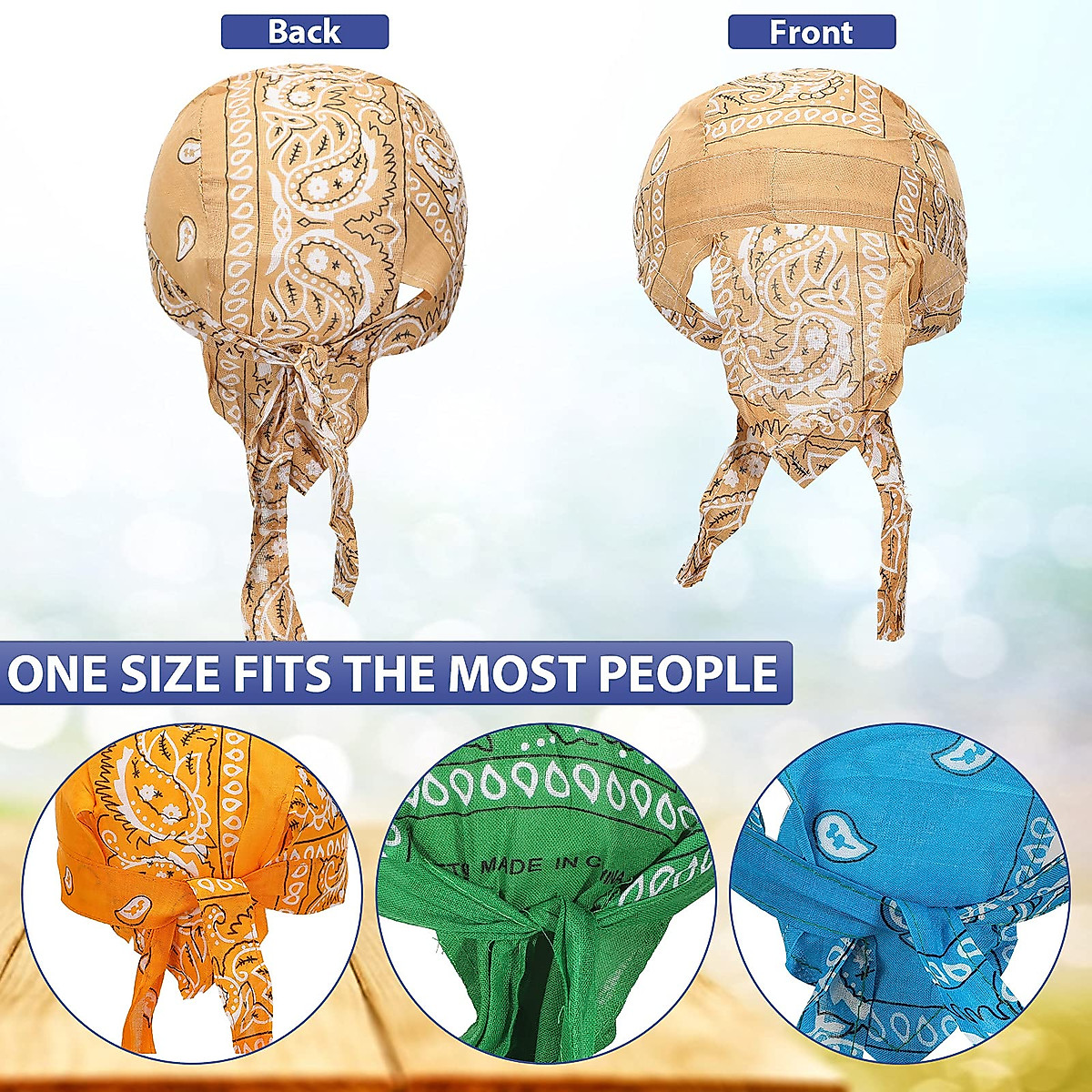 Huukeay 24 Pieces Do Rag Skull Caps Sweat-Wicking Beanie Cap Biker Skull Cap Paisley Bandana Cap Head Tie Cycling Cap Helmet Liner Skull Hat Quick-Drying Pirate Hats for Men Women, 24 Colors