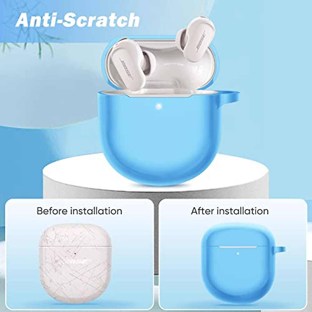 Fintie Case for Bose QuietComfort Ultra Earbuds Case (2023) / Bose QuietComfort Earbuds II (2022), Premium Silicone Shockproof Protective Skin Cover with Keychain [Front LED Visible], Blue Glow