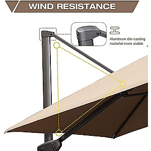 PURPLE LEAF 11FT Cantilever Outdoor Umbrellas Large Patio Umbrella Hanging Double Top Square Offset Umbrella with 360°Rotation Tilting Umbrella Outdoor Patio, Taupe