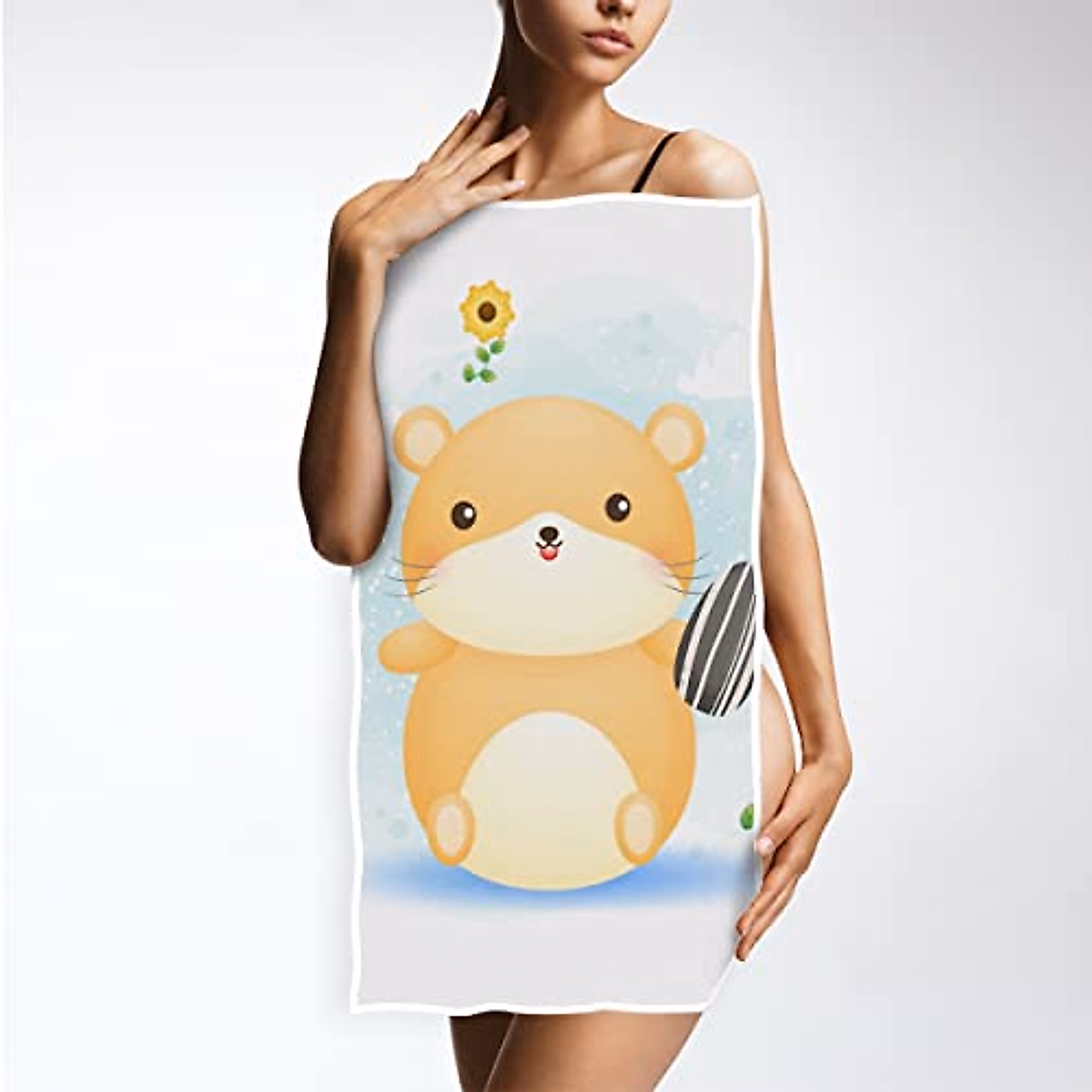 HUSSRITY Hamster Holding Sunflower Towels Super Soft Hand Towel Highly Absorbent Washcloths Quick Dry Bath Towel 30x15 Inch Durable Lightweight