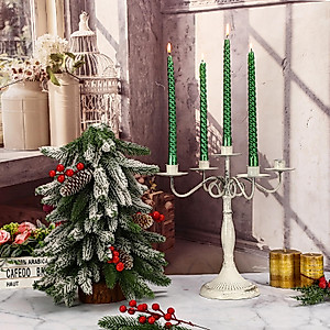 MTLEE 40 Pcs 10 Inch Spiral Taper Candles Dripless Twisted Tapered Candles Wedding Dining Table Centerpieces Unscented Smokeless Long Candles for Wedding Birthday Home Party Decoration(Green)