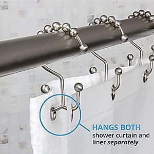 Maytex Shower Curtain Hooks, Shower Curtain Rings, Rust-Resistant Decorative Double Roller Glide Shower Hooks, Shower Rings for Bathroom Shower Rods, Curtains, Liners, Set of 12, Brushed Nickel