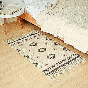 Wolala Home Print Tufted Rug Mat Boho Geometric Tassels Throw Area Rugs Machine Washable Fringe with Non-Slip Mat for Bathroom,Bedroom,Living Room,Laundry Room Kitchen Rug,Doormat (2'x3')