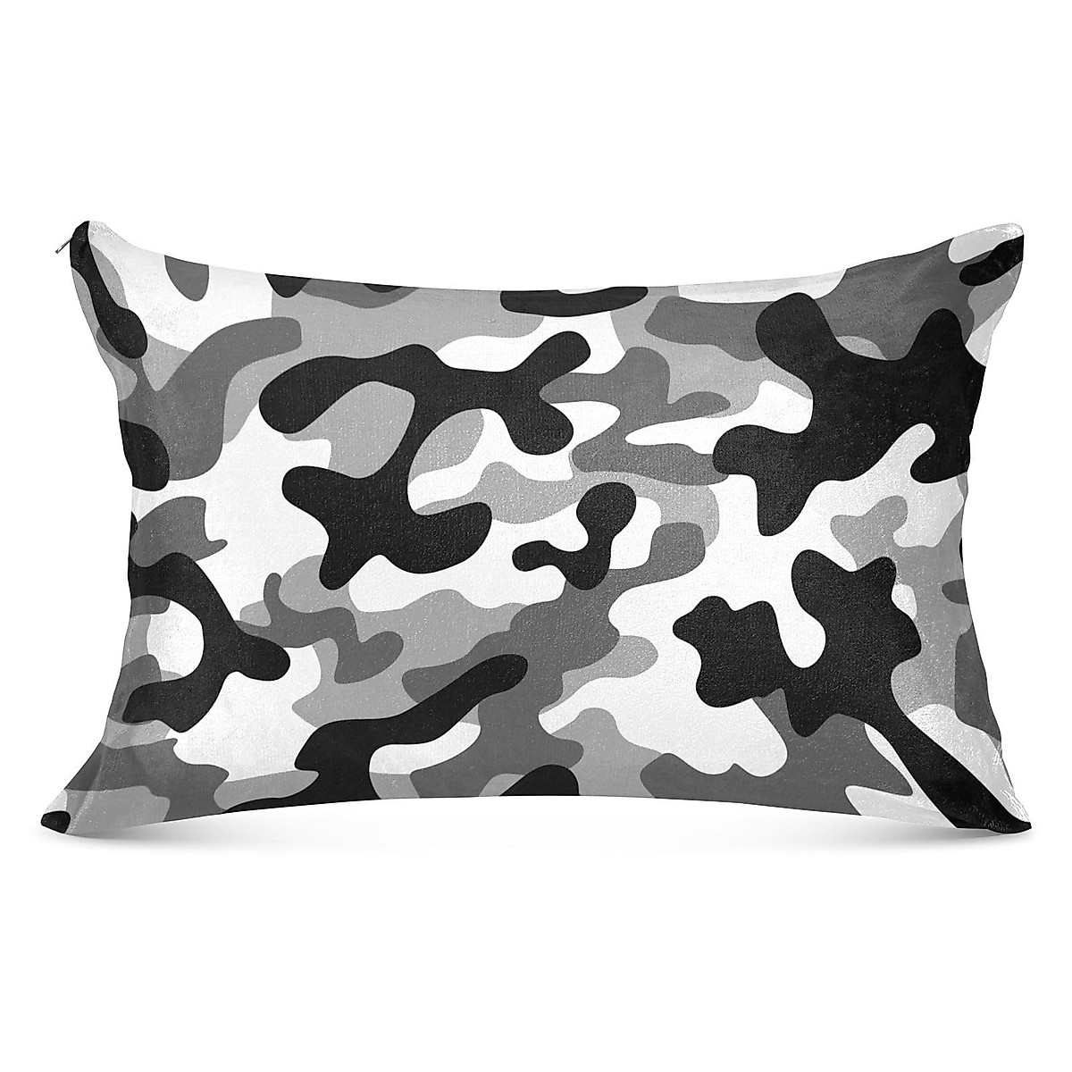 Black White Camouflage Zipper Pillowcase Soft Body Pillow Cover with Zipper King Size Pillow Case for Couches Living Room Bed 20x40in