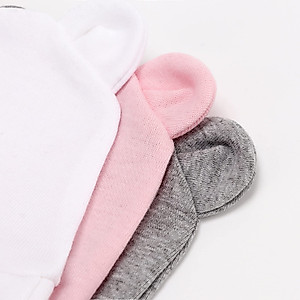 BQUBO Newborn Baby Hats Mittens Set Hospital Hat Beanie Bear Ears Preemie Infant Cotton Caps Gloves No Scratch Mittens for Baby Boys Girls 0-3 Months