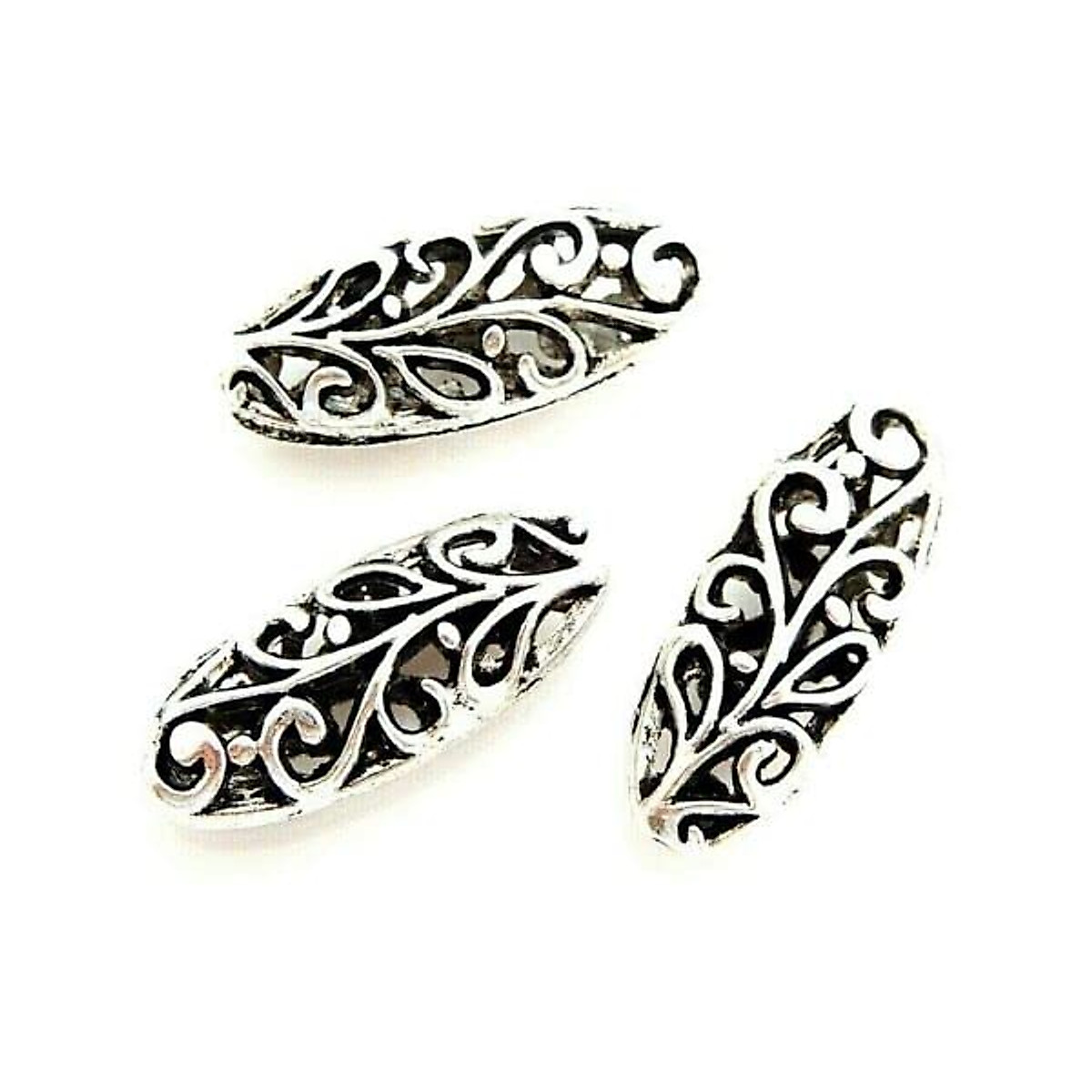Jewelry Making Supplies for Beading Projects Necklace 20 Tibetan Silver 23mm Hollow Filigree Cutout Long Oval Spacer Metal Beads