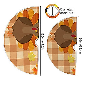 Happy Thanksgiving Day Pumpkin Turkey Christmas Tree Skirt Decorations Fall Maple Leaves Sunflower Buffalo Plaid Xmas Tree Mat 35 inch for Holiday Party Supplies Rustic Ornaments Mini Tree Skirt