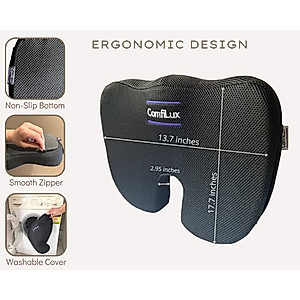 Comfilux Gel Car Seat Cushion - Office Chair Memory Foam for Butt, Sciatica Comfort - Ergonomic Coccyx, Back, Tailbone Pain Relief Pad - Pillow for Automotive Drivers, Computer Desk Chairs