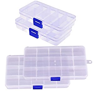 Guyuyii Bead Organizer - 4-Pack Adjustable Bead Organizers and Storage, 2 with 10 Grids and 2 with 15 Grids - Perfect for Craft Supplies and Jewelry Making