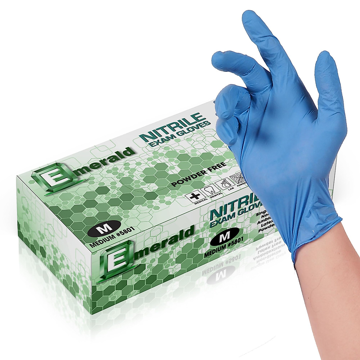Emerald Nitrile Exam Gloves - Medical Grade Powder Free Latex Free Disposable Multipurpose Food Safe - 3.5 mil, Medium