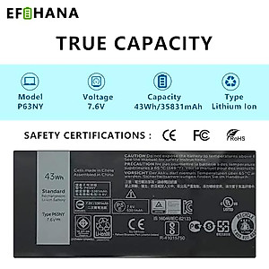 EFOHANA P63NY Laptop Battery Replacement for Dell Latitude 13 7370 E7370 Series Notebook N3KPR XCNR3 0XCNR3 WY7CG G7X14 0G7X14 7.6V 43Wh 5831mAh 6-Cell