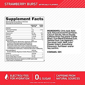 Optimum Nutrition Amino Energy Plus Electrolytes Energy Drink Powder, Caffeine for Pre-Workout Energy and Amino Acids/BCAAs, Strawberry Burst, 10.5 Ounces (30 Servings), Pink (Packaging May Vary)