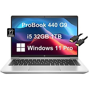 HP ProBook 440 G9 Business Laptop (14" FHD Display, Intel 10-Core i5-1235U, 32GB RAM, 1TB SSD) Backlit, Webcam, Ethernet, Wi-Fi 6, Long Battery Life, Wolf Pro Security, IST HDMI, Win 11 Pro, Silver