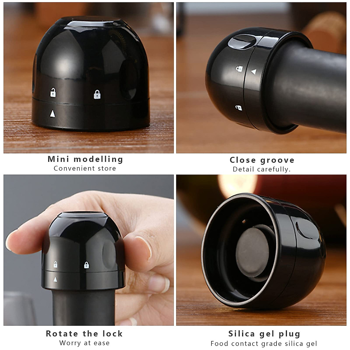 FMLBRDS Champagne Stopper Wine Bottle Stopper plug Reusable Plastic Leak Proof Seal Champagne Saver for Champagne,Cava,Prosecco&Sparkling Wine 2 Pack Black