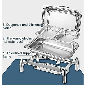 Chafing Dishes Food Warmers, Tower Buffet Server Alcohol and Electric Heating Party Hot Trays, 9L Chafing Dishes with Visual Lid for Keep Food Warm, Adjustable Temperature (B)