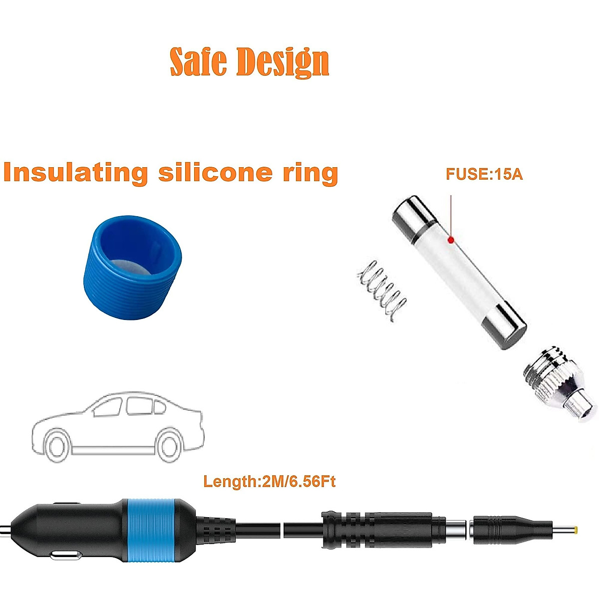 Jackery Charging Cord,12V Cigarette Lighter toDC8mm Connector Car Charger Power Adapter Fits Portable Power Station Solar Generator Mobile Lithium Battery Pack DVD Player Car DVR