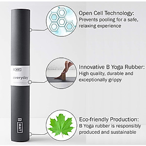 B YOGA Mat for Men & Women | Extra Thick 4mm (1/8-inch) Non-slip Workout Mat | Eco-friendly Exercise Mat | Perfect for Pilates, Yoga & Floor Exercises | 71" Long, Charcoal