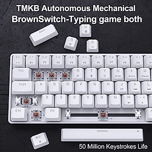 DIERYA T68SE Mechanical Gaming Keyboard, LED-Backlit Wired Keyboard, Ultra-Compact Mini 68-Key White Keyboard with Brown Switches, Anti-Ghosting Keys, for Windows Laptops and PC Gamers