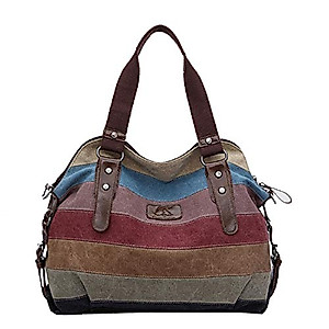 YOUNXSL Womens Shoulder Bags Canvas Hobo Handbags Multi-Color Casual Messenger Bag Top Handle Tote Crossbody Bags Stripe