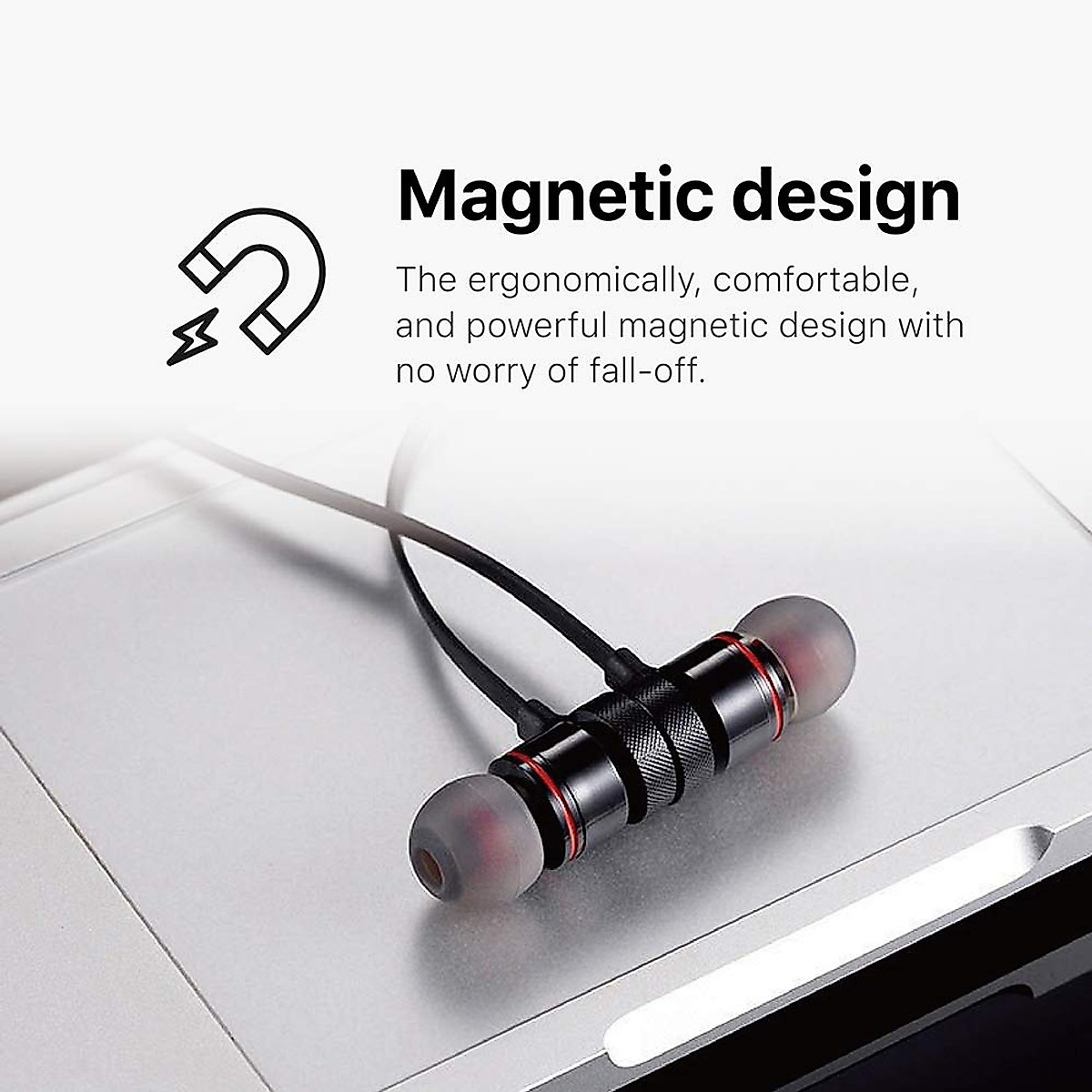 Gigastone Wireless Headphones with Mic, HiFi Stereo Bluetooth 4.2, Magnetic Earbuds Noise Reduction, Light Weight Sweatproof, 3 Size Comfortable Eargel, Compatible with Apple iPhone Samsung LG Android