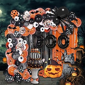 AIBIIN 116 Halloween Party Balloons Halloween Balloon Arch Garland Kit Black Orange Confetti Balloons Orange Black Foil Fringe Curtain Halloween Spooky Boo Birthday Baby Shower Party Balloons Supplies