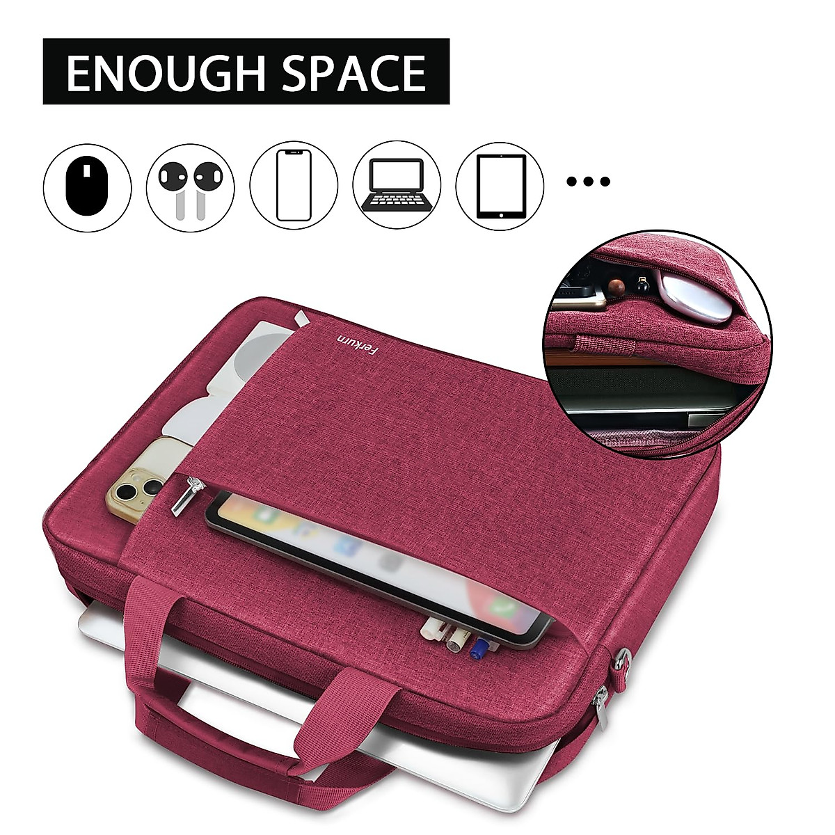 Ferkurn Laptop Bag Women Men Computer Bag Compatible with HP Envy Pavilion Omen/LG Gram/MSI/Dell Inspiron XPS/Lenovo/Acer, Shoulder Strap Carrying Briefcase Messenger Bag Case, Red, 15.6 16 Inch