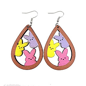 Colorful Easter Rabbit Wooden Dangle Earrings for Women Jewelry(A)