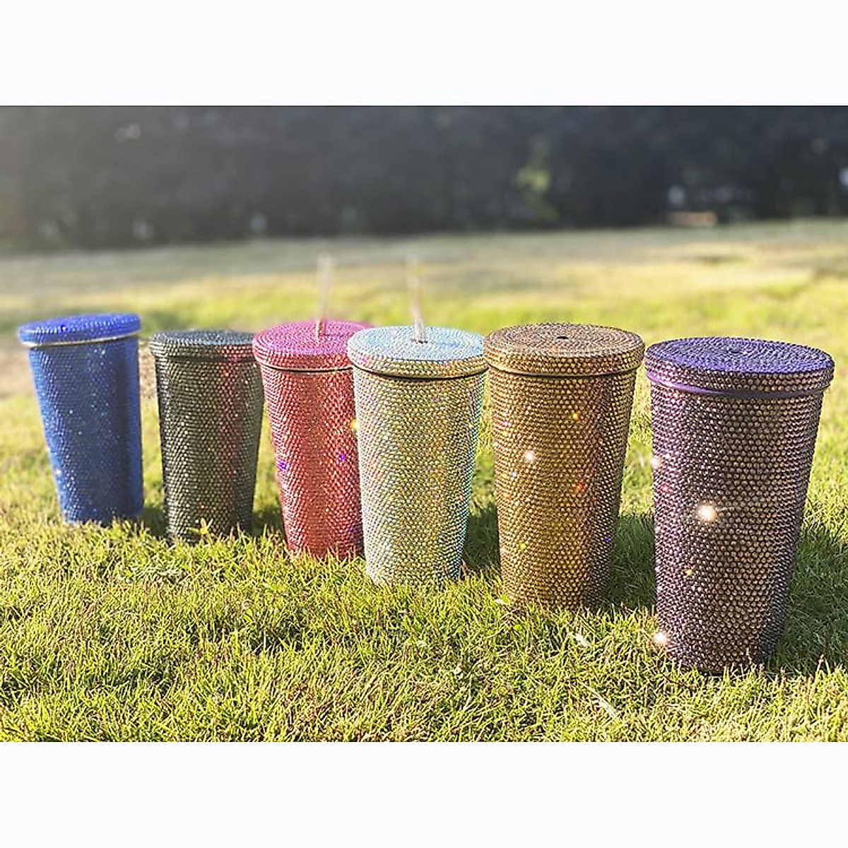 Studded Bling Diamond Tumbler Glitter Water Bottle with Lid Stainless Steel Vacuum Thermal Straw Tumbler Rhinestone Tumbler with 1pc Straw 2pcs Brushes for Girls Women (500ml-silver)