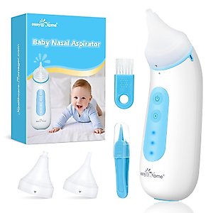 Easy@Home Baby Electric Nasal Aspirator: USB Rechargeable Baby Nose Sucker with Night Light Adjustable Suction Level 2 Silicone Suction Nozzles for Baby Nose Cleaner ENA102